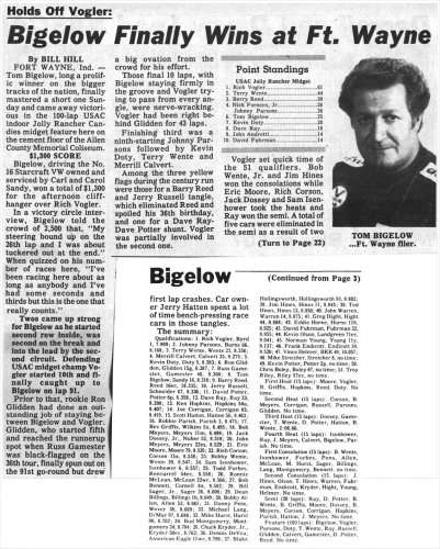 Tom Bigelow won the indoor 100-lap USAC Midget race at the Allen County ...